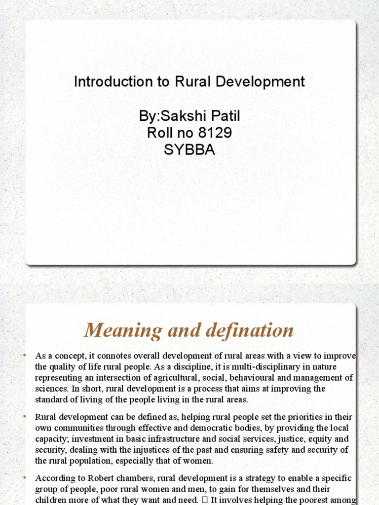 Introduction To Rural Development By:Sakshi Patil Roll No 8129 Sybba ...