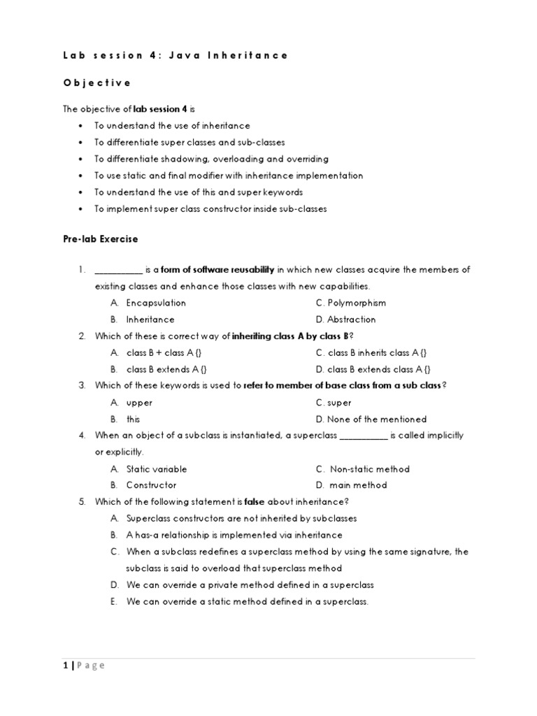 Java Inheritance Lab Session Guide | PDF | Inheritance (Object Oriented ...