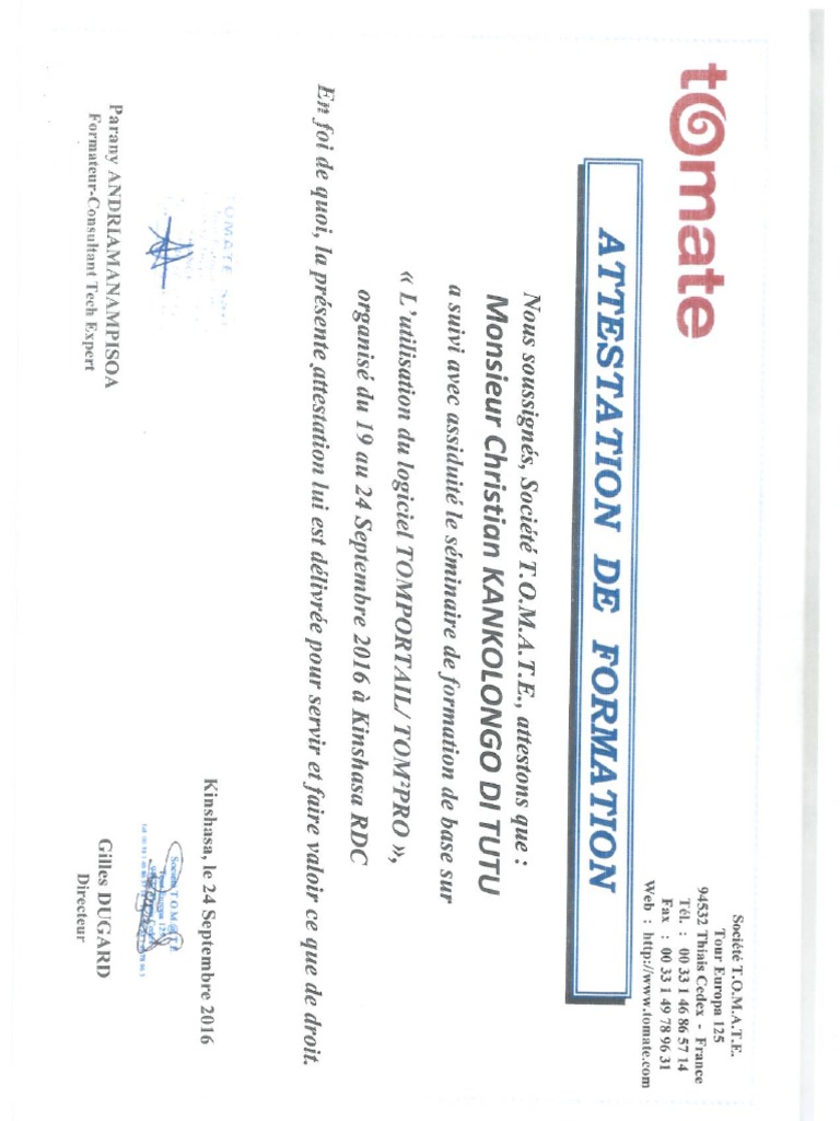 Attestation Format° Tom2pro | PDF