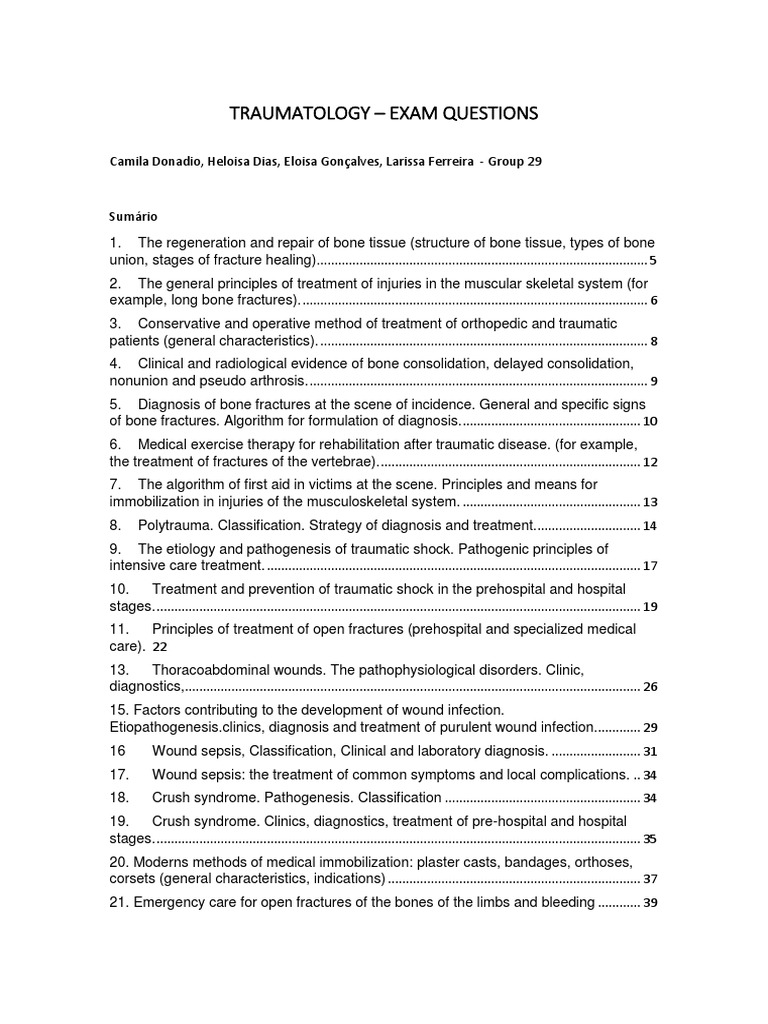 Trauma Final Exam Questions | PDF | Bone | Sepsis