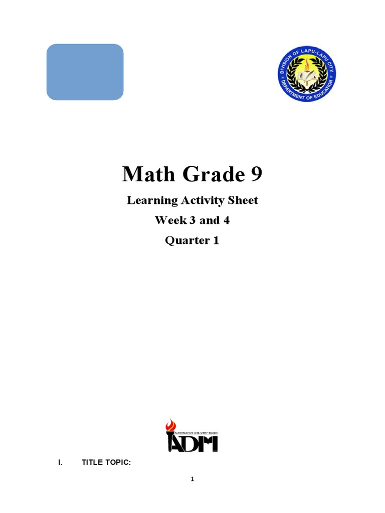 Math Grade 9: Learning Activity Sheet Week 3 and 4 Quarter 1 | PDF ...