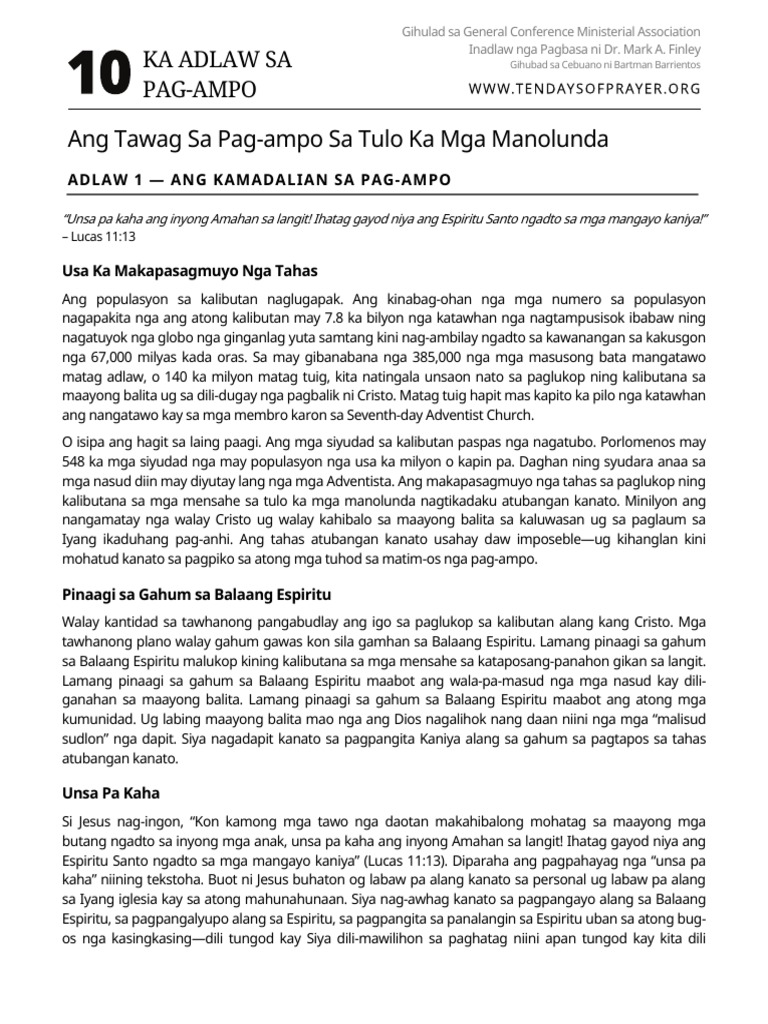Adlaw 1 Giya Sa Pag-Ampo 2022 | PDF