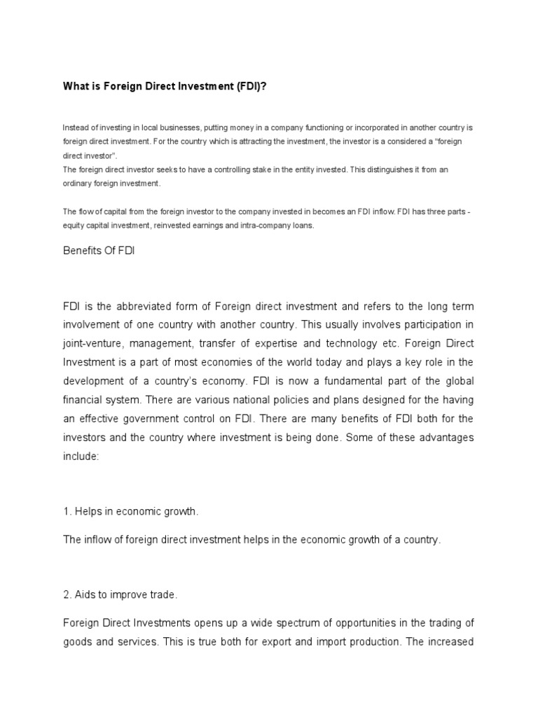 Benefits of FDI | PDF | Foreign Direct Investment | Investing