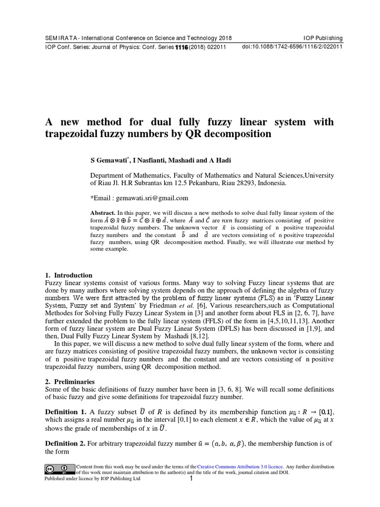A New Method For Dual Fully Fuzzy Linear System With Trapezoidal Fuzzy ...