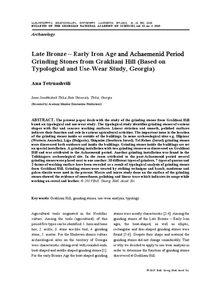Late Bronze - Early Iron Age and Achaemenid Period Grinding Stones From ...
