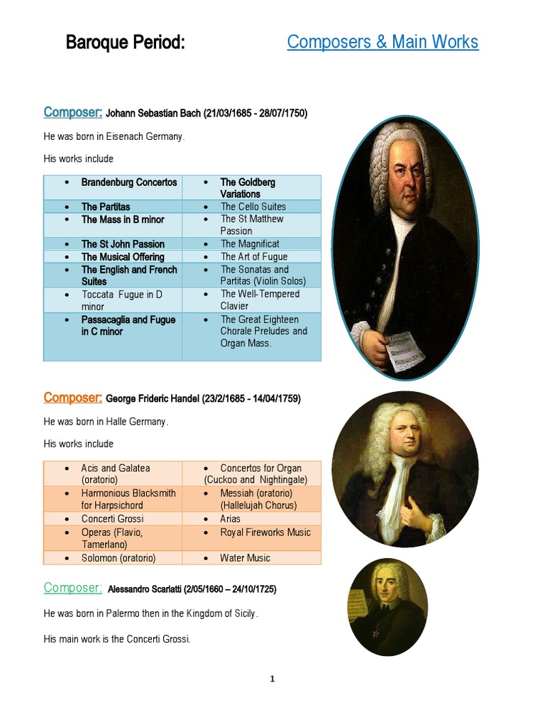 Baroque Period:: Composers & Main Works | PDF | Concerto | Baroque Music