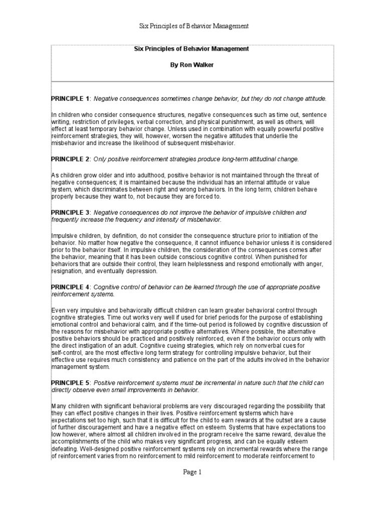 Six Principles of Behavior Management | PDF | Impulsivity | Reinforcement