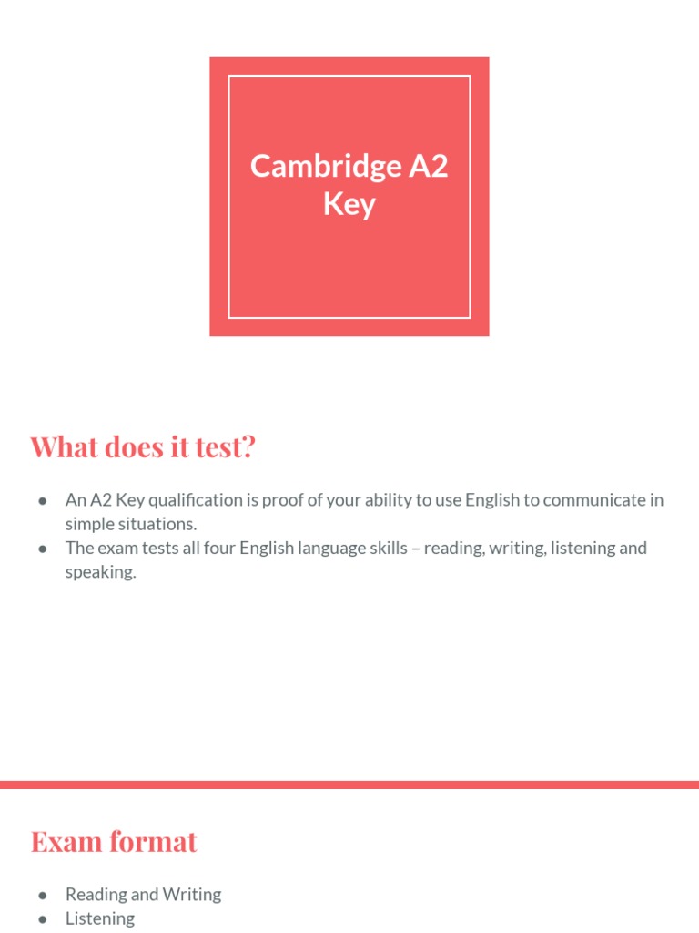 An Overview of the Format and Skills Assessed in the Cambridge A2 Key ...