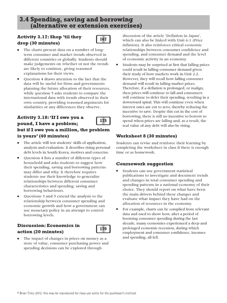 3.4 Spending, Saving and Borrowing (Alternative or Extension Exercises ...