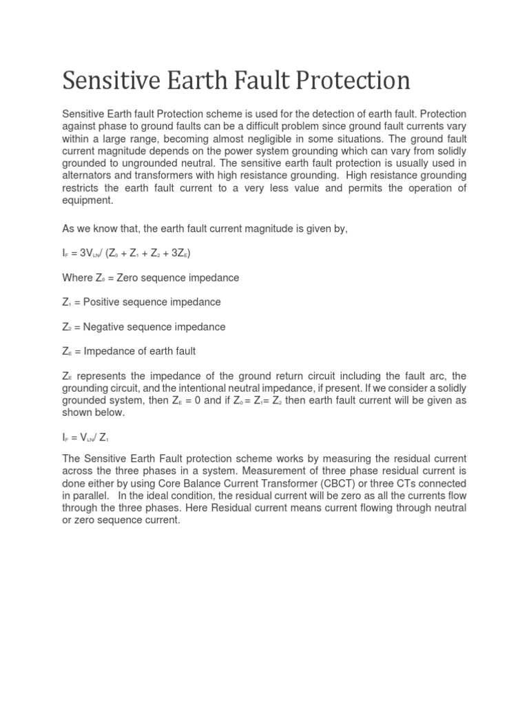 Sensitive Earth Fault Protection | PDF | Electrical Impedance ...