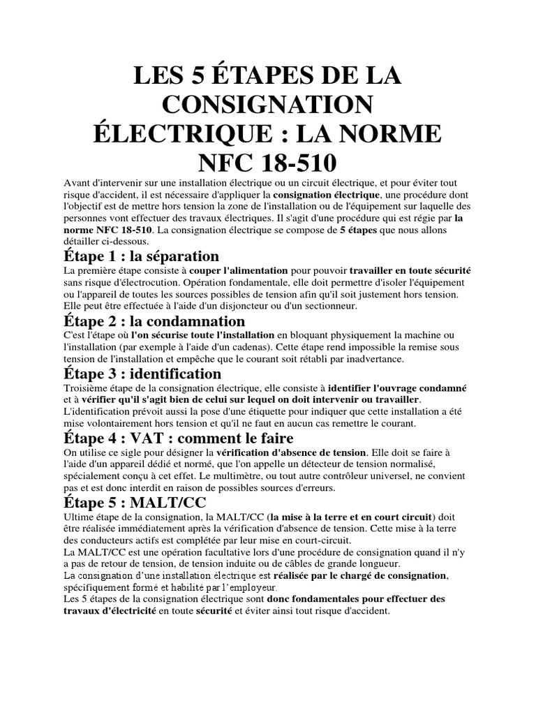 Les 5 Étapes de La Consignation Électrique | Download Free PDF ...