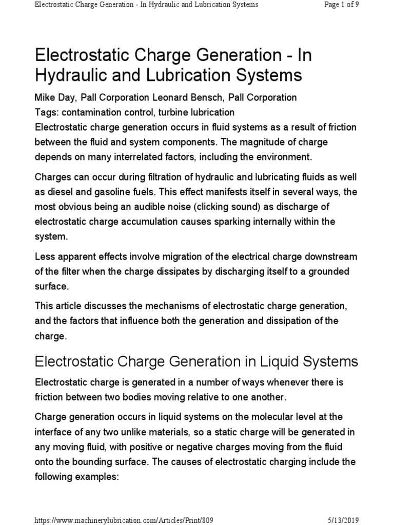 Electrostatic Charge Pdf Electrostatics Lubricant