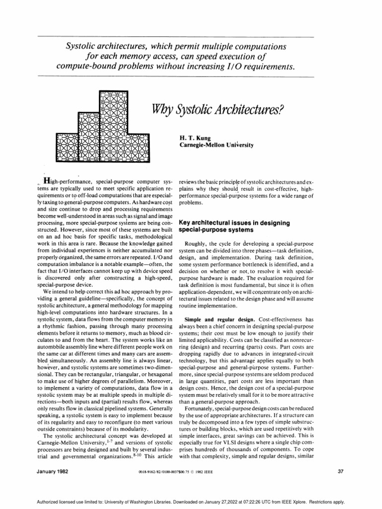 Why Systolic Architectures Pdf Inputoutput Parallel Computing 3704