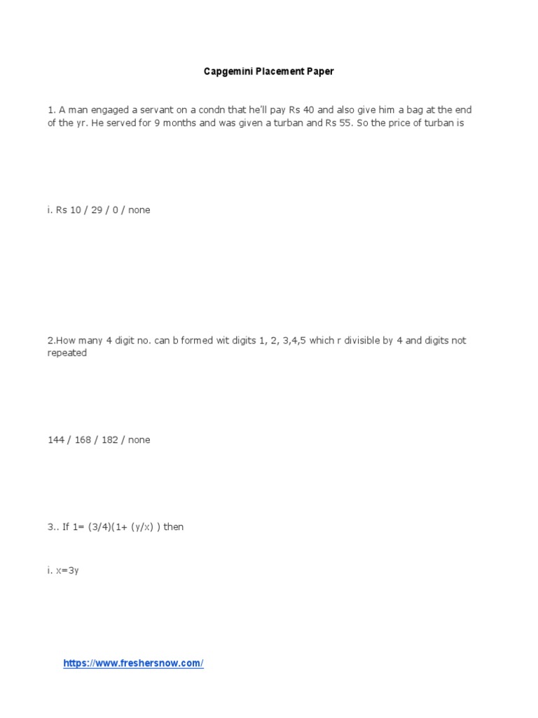 Capgemini Placement Paper | PDF