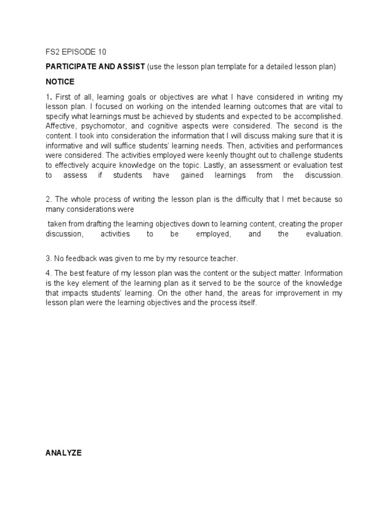 FS2 Episode 10 | PDF | Lesson Plan | Learning
