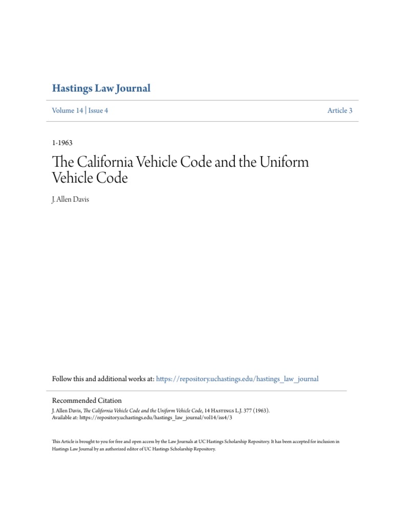 The California Vehicle Code and The Uniform Vehicle Code | PDF ...
