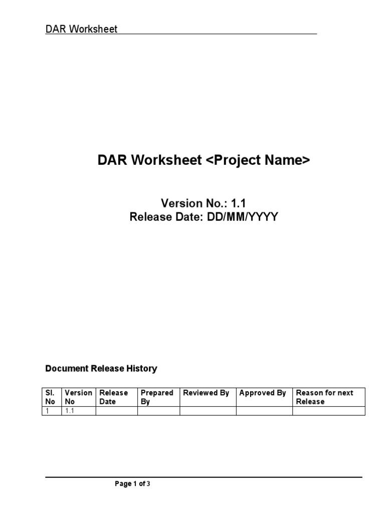 DAR Worksheet Project