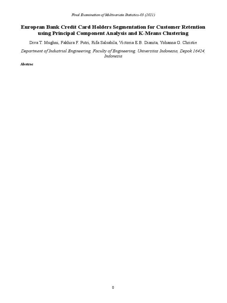 Group 16 - Statmul UAS | PDF | Cluster Analysis | Credit Card