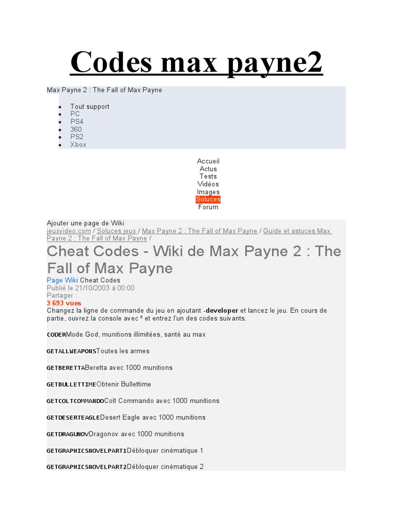 Codes Max Payne2 | PDF | Xbox | Consoles de jeux vidéo
