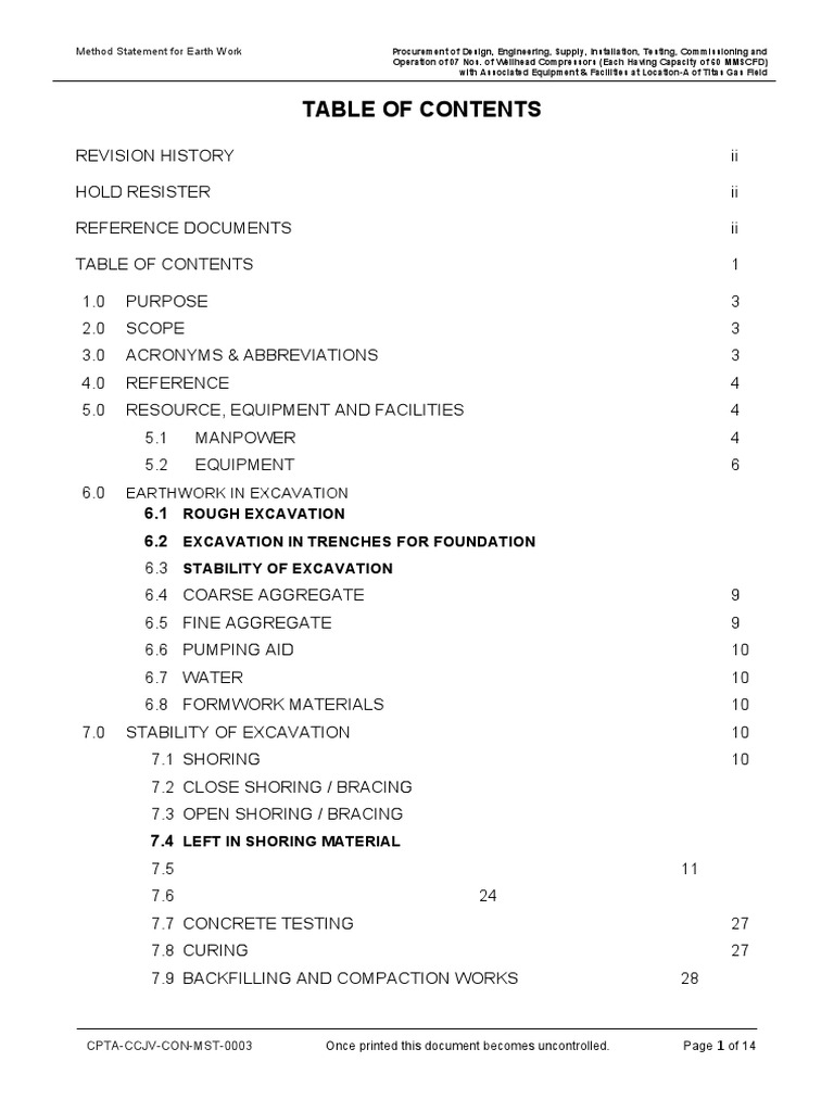Method Statement For Earth Work. (Excavation, Shoring, Dewatering and ...