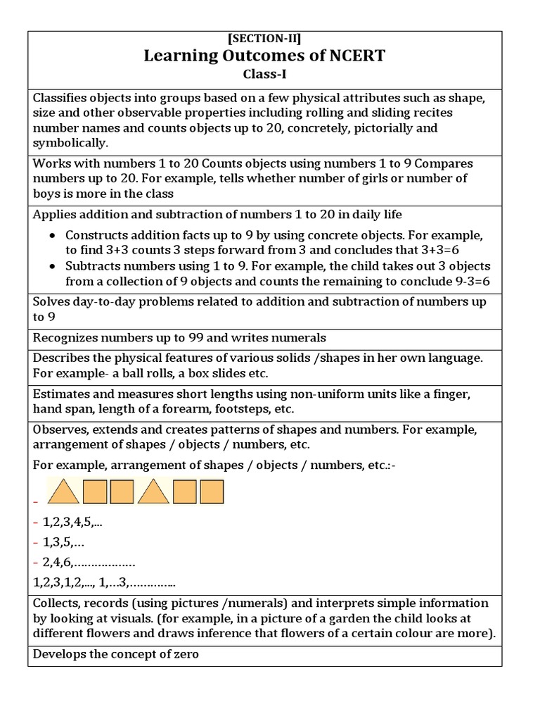 Learning Outcomes of NCERT (Maths) | PDF | Area | Multiplication