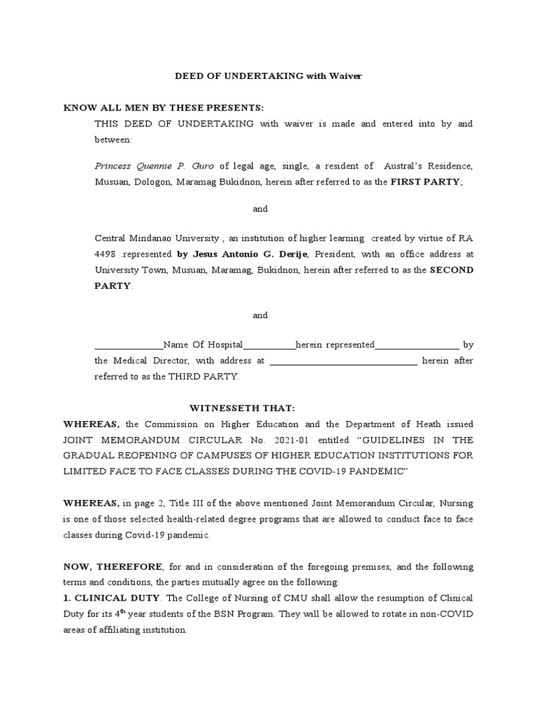 Deed of Undertaking | PDF | Health Sciences | Health Care
