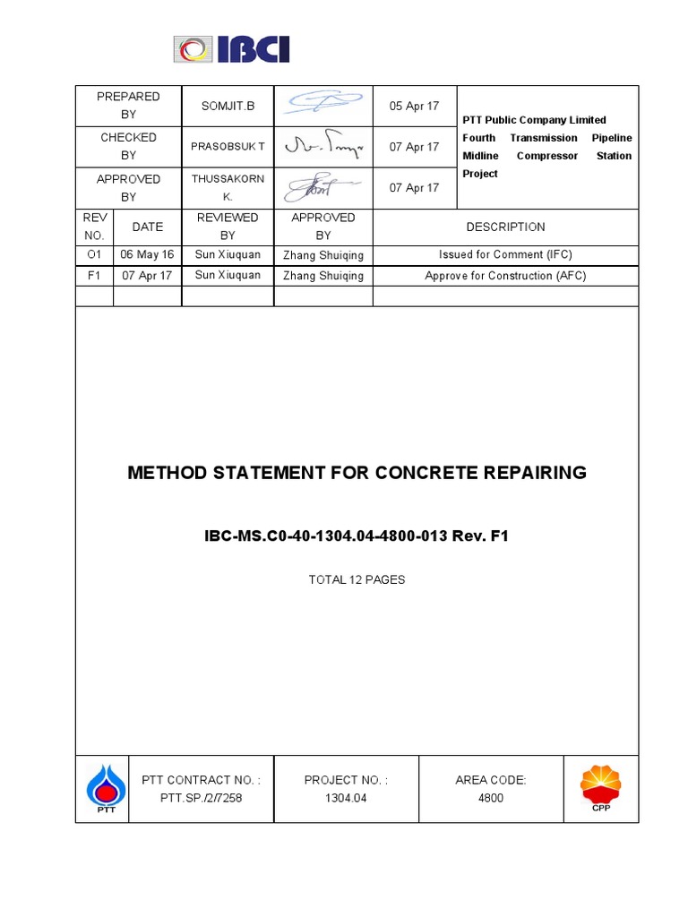 Method Statement For Concrete Repairing | PDF | Concrete | Epoxy