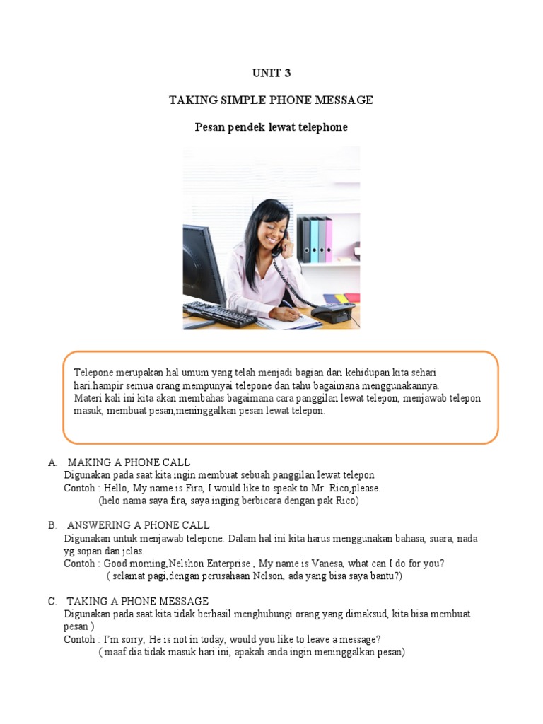 UNIT 3 Taking Phone Message | PDF