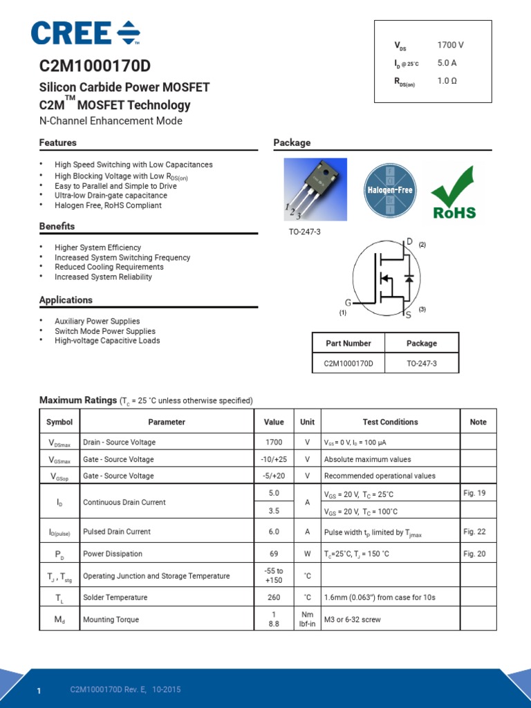 Silicon Carbide Power MOSFET C2M MOSFET Technology: N-Channel ...