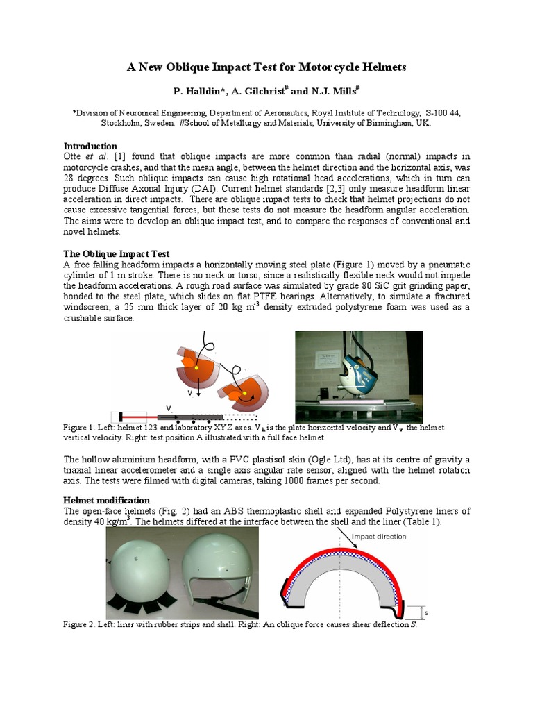 A New Oblique Impact Test For Motorcycle Helmets | Download Free PDF ...