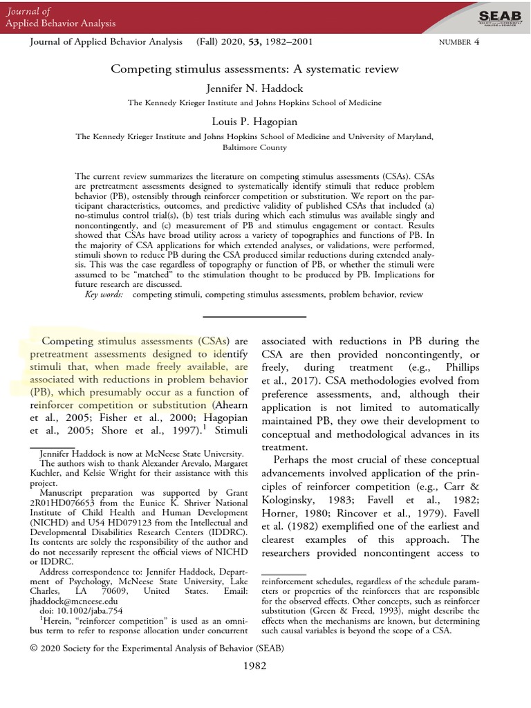 Competing Stimulus Assessments: A Systematic Review: Journal of Applied ...