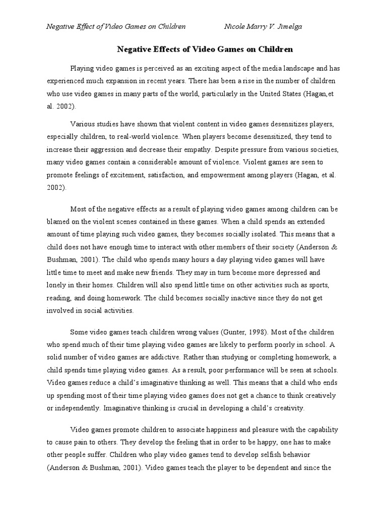 Research Paper - Negative Effects of Video Games On Children | PDF ...