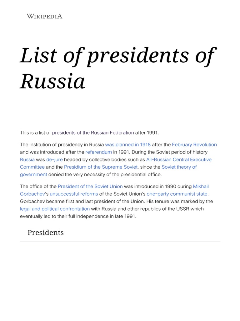 List of Presidents of Russia | Download Free PDF | World Politics ...