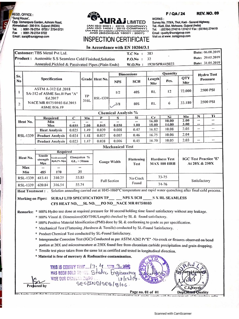 MTC - Suraj Make Pipe | PDF