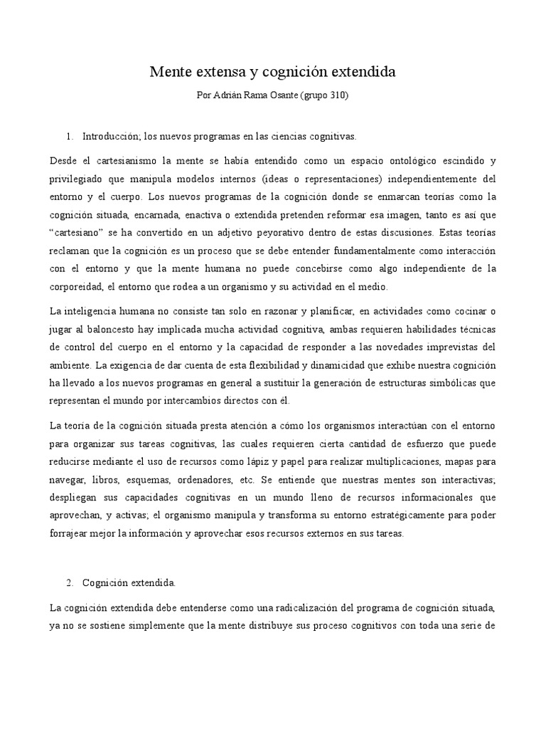 Cognición Extendida y Mente Extensa | PDF | Mente | Filosofía de la mente