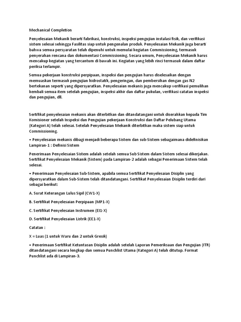 Mechanical Completion | PDF