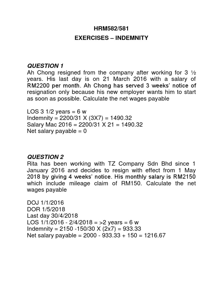 ASSG 2 - Indemnity - Correct Answers | PDF