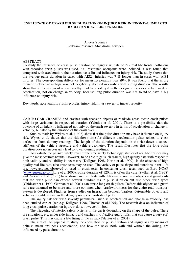 Influence of Crash Pulse Duration On Injury Risk in Frontal Impacts ...
