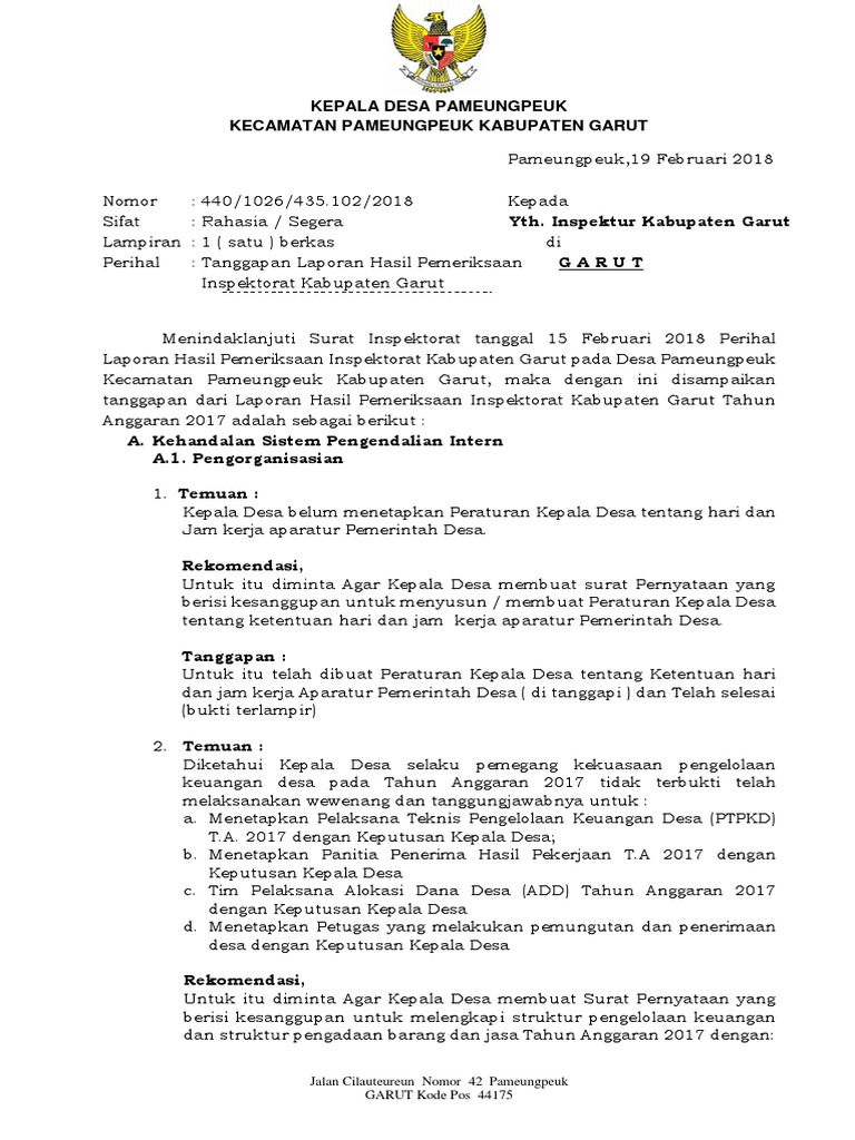 Contoh Tangapan LHP | PDF