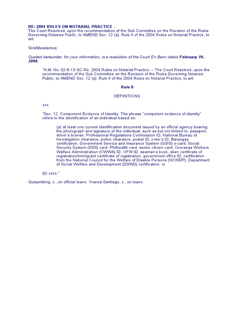 REAMEND Sec. 12 (A) - Rule II of The 2004 Rules On Notarial Practice | PDF