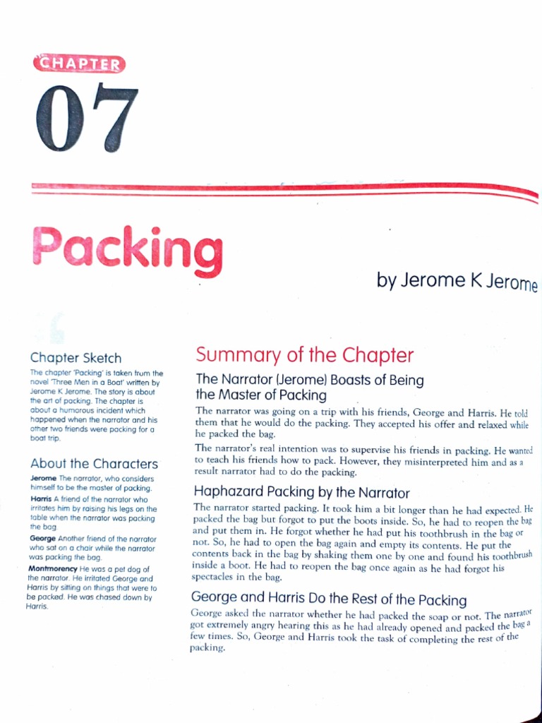 Packing: Summary of The Chapter | PDF | Narration | Three Men In A Boat
