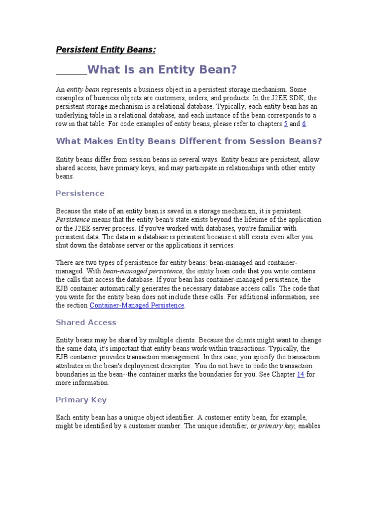 Persistent Entity Beans | PDF | Enterprise Java Beans | Databases