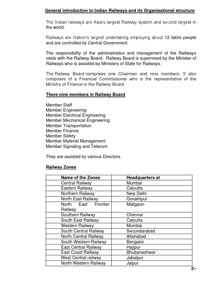 Overview of Indian Railways Structure | PDF | Rail Transport