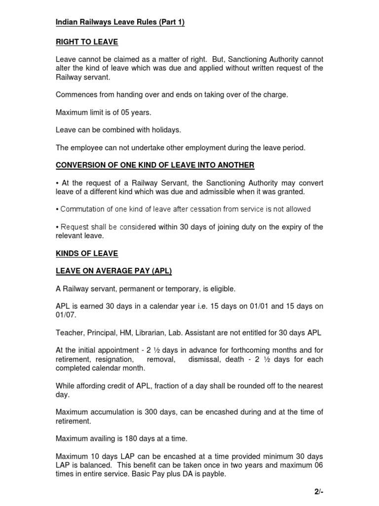 02) Indian Railways Leave Rules (Part 1) | PDF | Justice | Crime & Violence