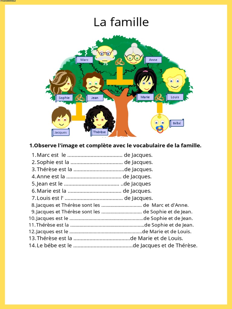 La Famille: 1.observe L'image Et Complète Avec Le Vocabulaire de La ...