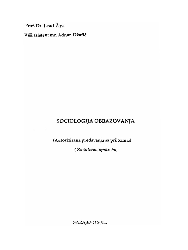 Hrestomatija Sociologija Obrazovanja | PDF