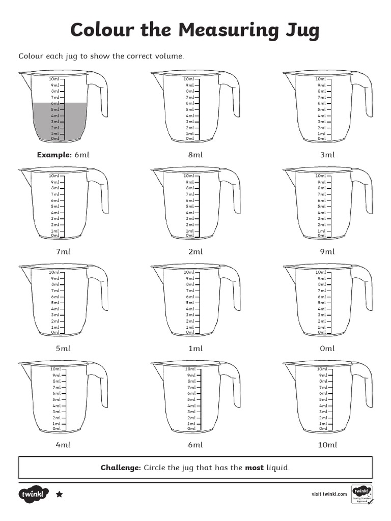 Colour Each Jug To Show The Correct Volume | PDF | Metrology | Physical ...