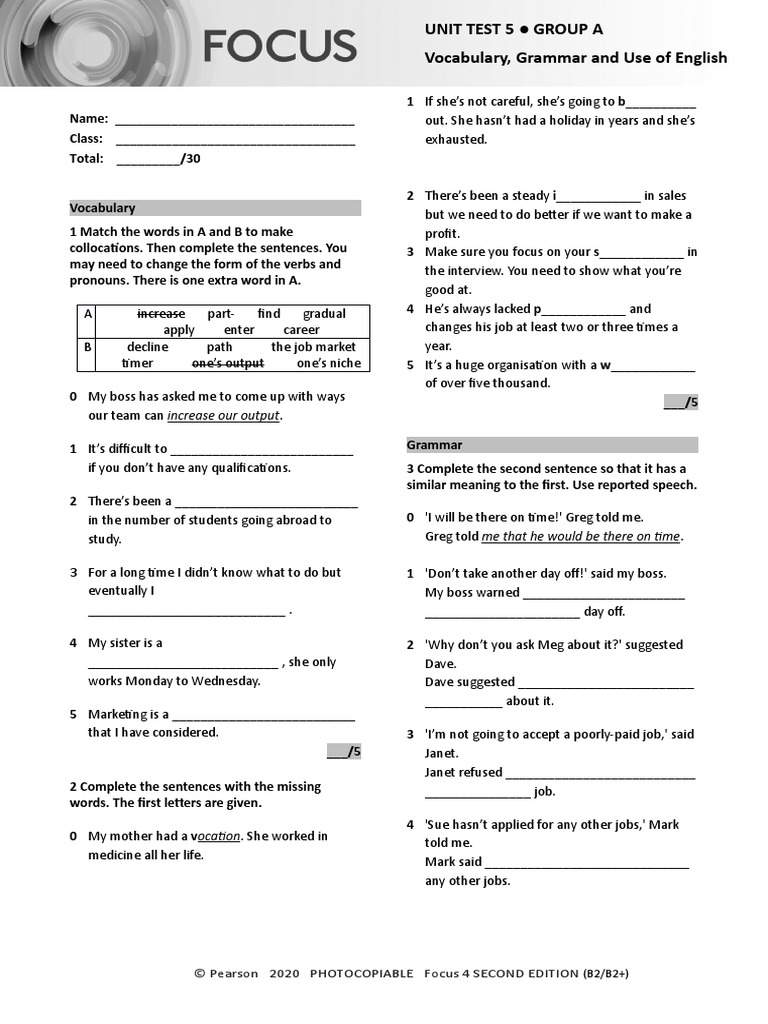 © Pearson 2020 Photocopiable Focus 4 Second Edition | PDF | Linguistics