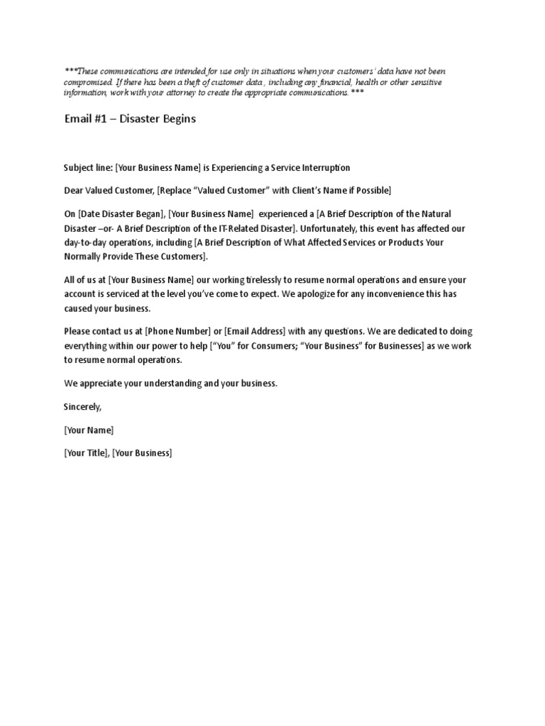 Disaster Recovery Sample Emails | PDF | Communication | Business