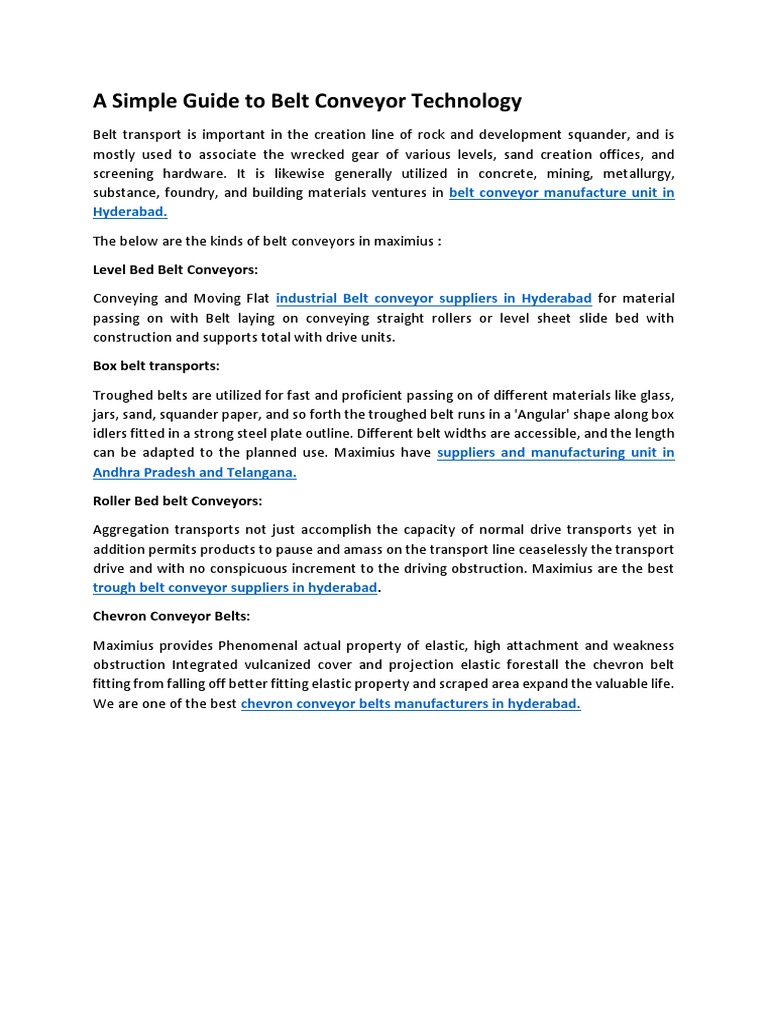 A Simple Guide To Belt Conveyor Technology: Level Bed Belt Conveyors | PDF